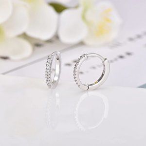 Jewelry | New 925 Sterling Silver Diamond Hoop Earrings | Poshmark